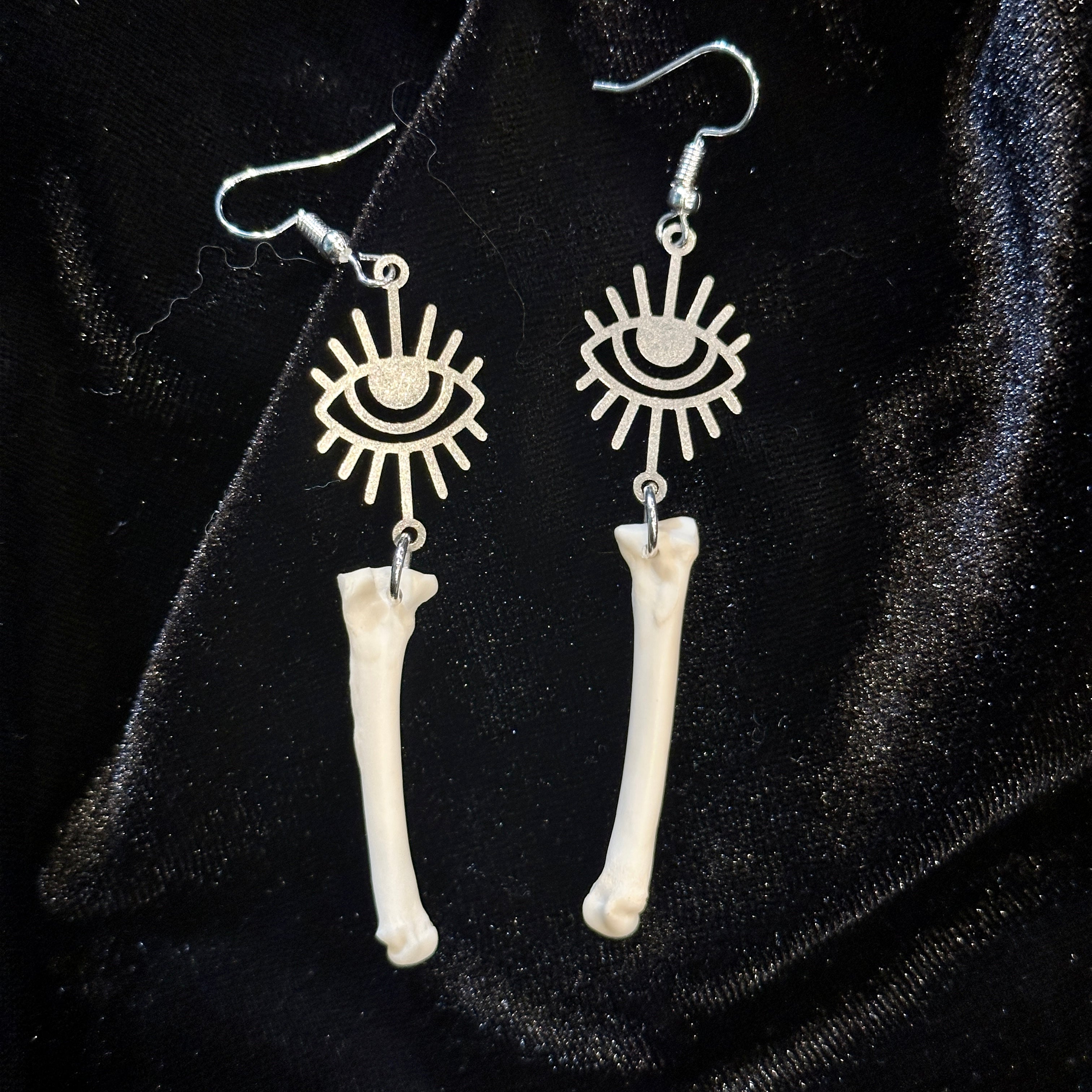 Raccoon Toe Bone Eye Earrings